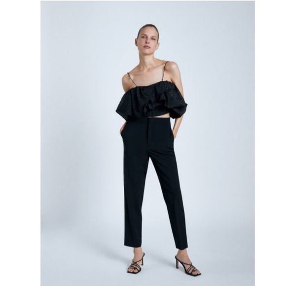 Zara | Tops | Zara Black Volumizing Spaghetti Straps Crop Top Xs | Poshmark